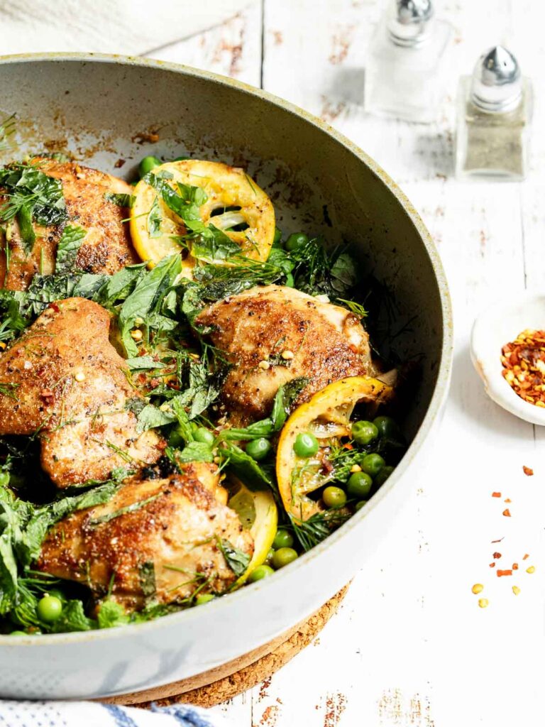Best Chicken Thighs (Skillet Recipe with Peas and Fresh Herbs) - Eat ...
